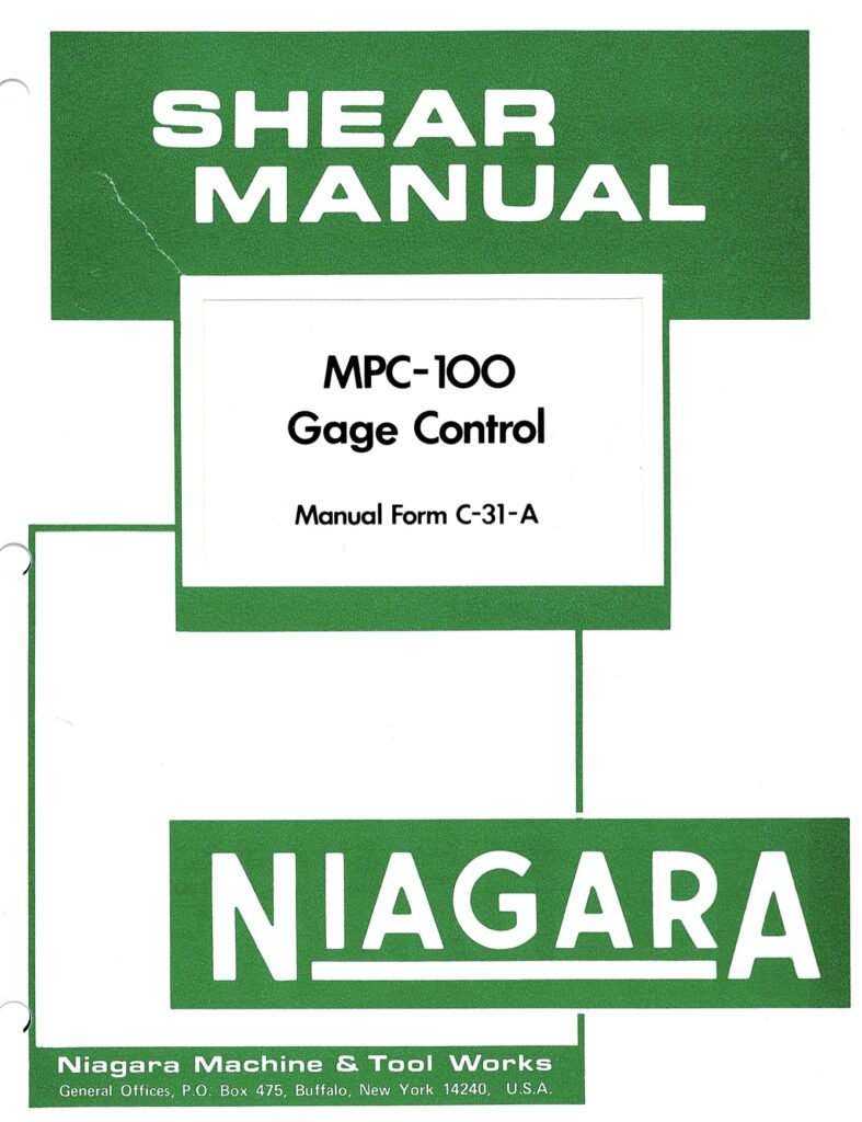 MPC-100 Gage Control Form C-31-A - ANDRITZ BCN, Inc.